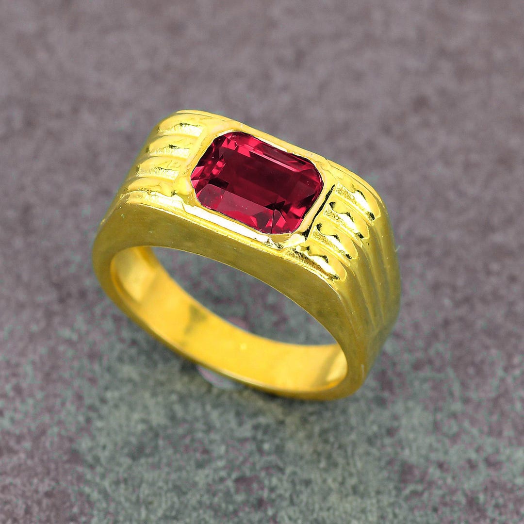6ct. Romantic Red Ruby Gemstone Ring for Men, Artisan Octogen Ruby 925 ...