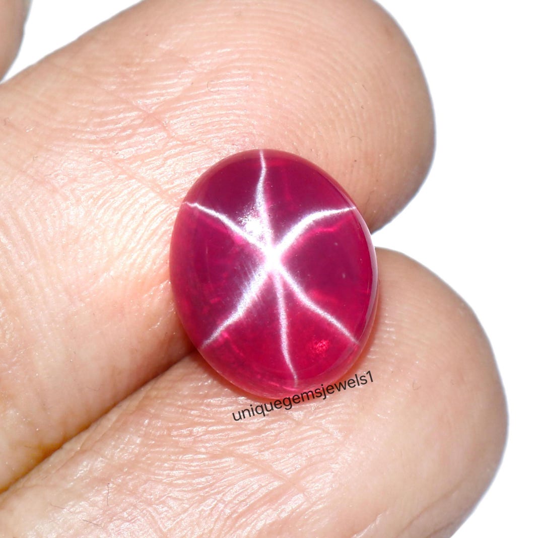 6 Rays Red Lindy Star Sapphire Cabochon, Shining 10x14mm Oval Red Star ...