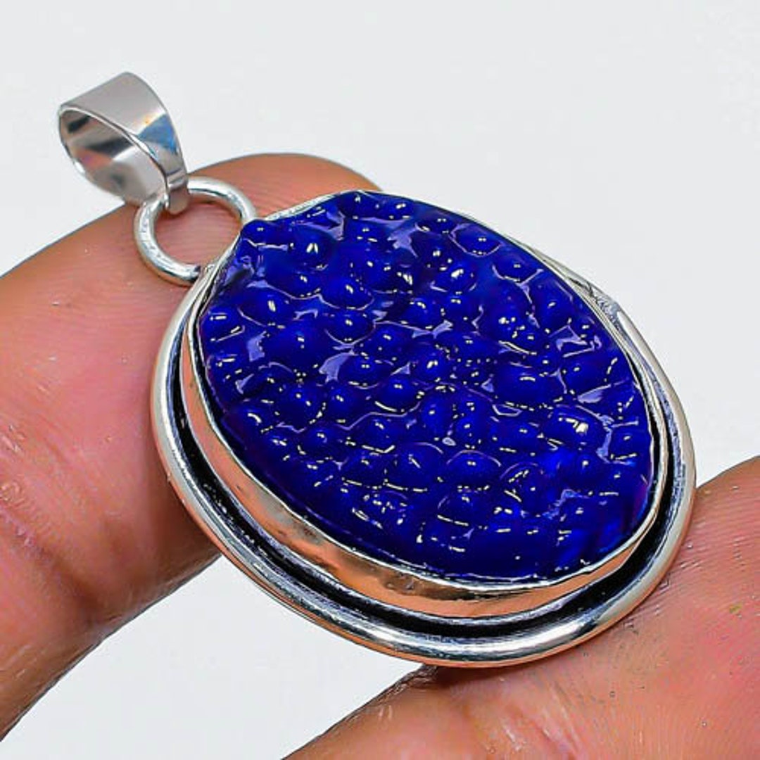 Vintage Blue Moldavite Gemstone Pendant, Engagement Pendant Gift, 925 ...
