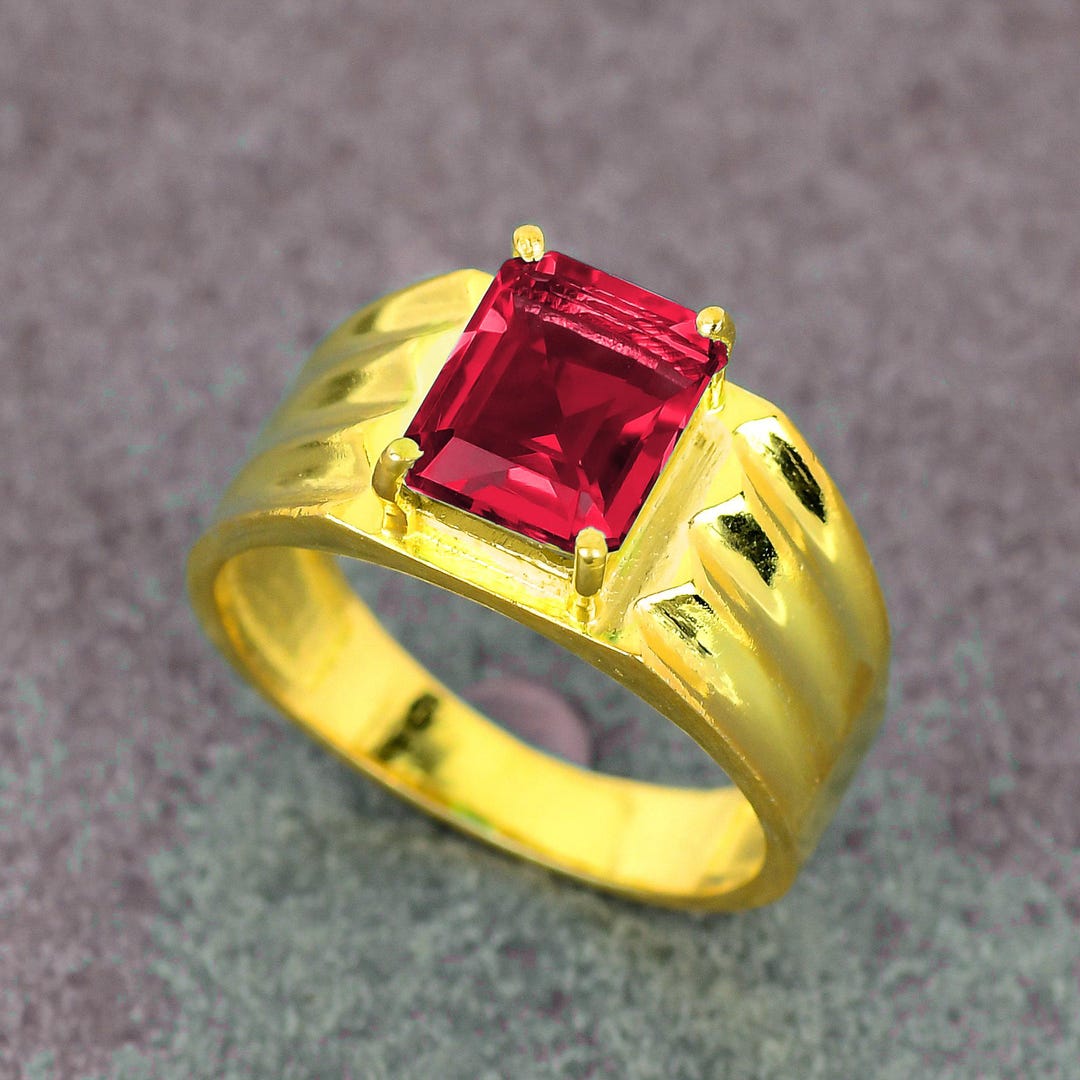 Elegant Red Ruby Gemstone Ring for Men's, 925 Solid Silver Octogen Ruby ...