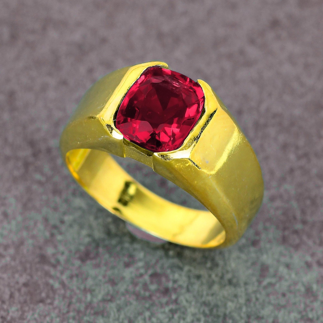 6ct Stylish Red Ruby Gemstone Bezel Setting Ring for Men, Bright Ruby ...