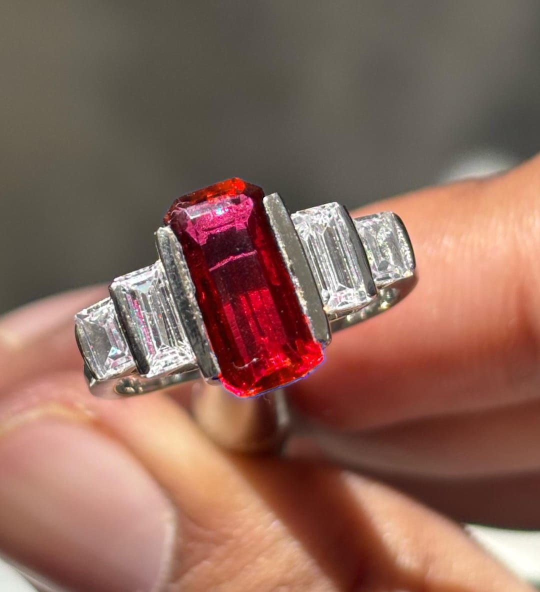 5ct. Modern Design Red Ruby Gemstone Ring for Women, Ruby 6x12mm ...
