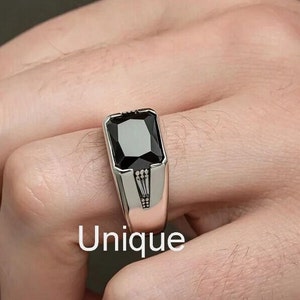 Natural Black Hakik Gemstone Ring, Sulemani Aqeeq Silver Ring, Man ...