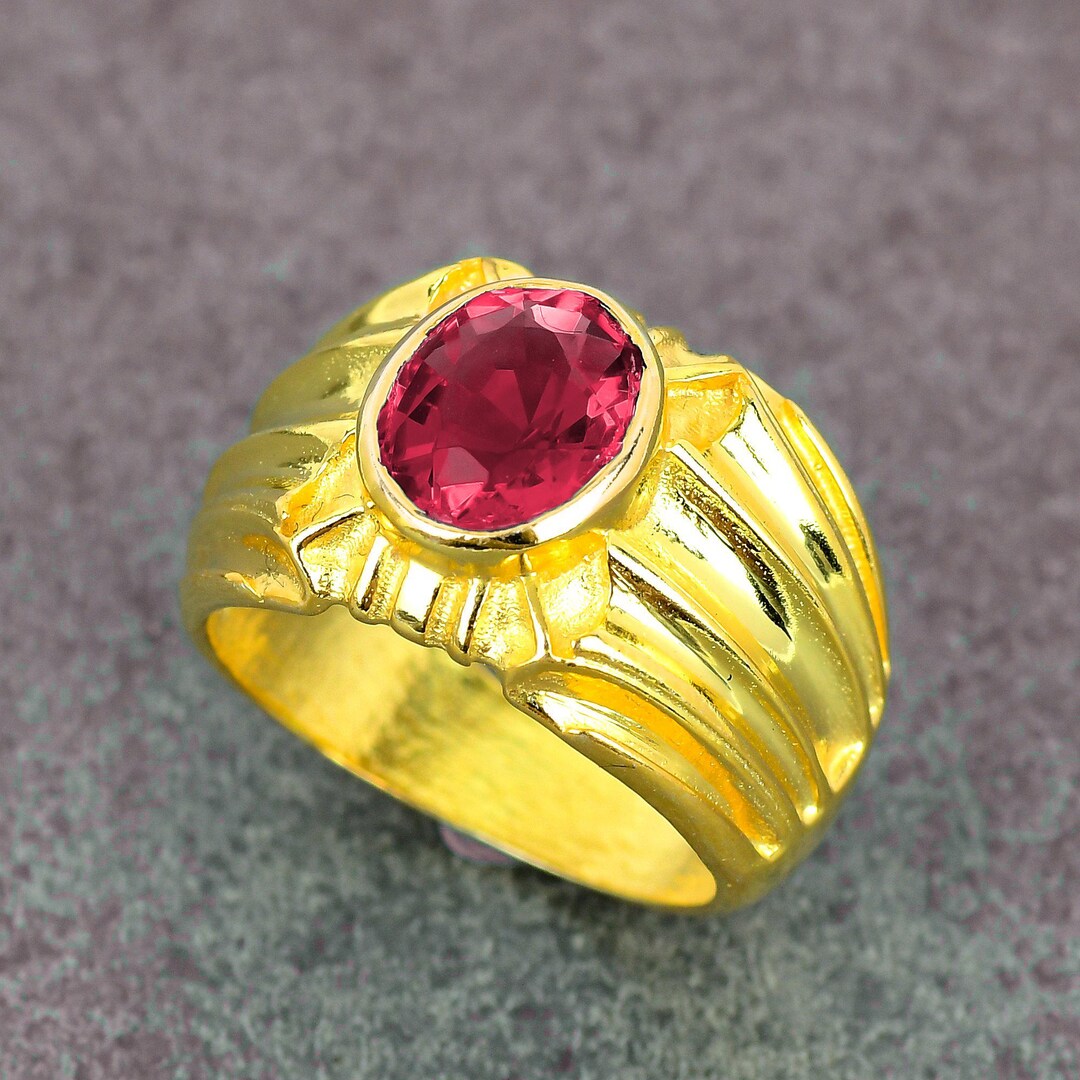 7ct Handcrafted Red Ruby Gemstone Ring for Men, 8x10mm Ruby Oval Cut ...