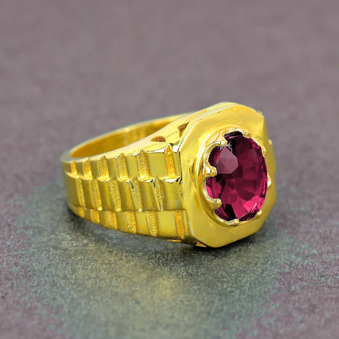 Vintage Pink Ruby Gemstone Ring for Men, 925 Solid Silver Ruby ...