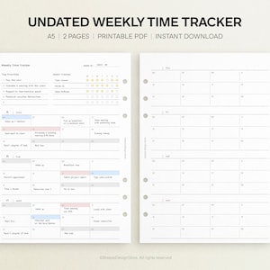 Undated Weekly Time Tracker Printable A5 Weekly Printable, With Top ...