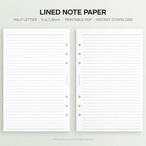 Lined Note Paper Printable | Half Letter Lined Paper, Lined Notes ...