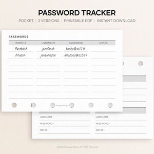 Password Tracker Printable Pocket Password Tracker, Password Log ...