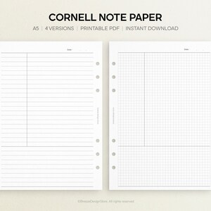 Cornell Note Paper Printable | A5 Cornell Paper, Cornell Notes, Writing ...