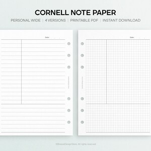 Cornell Note Paper Printable Personal Wide Cornell Paper, Cornell Notes ...