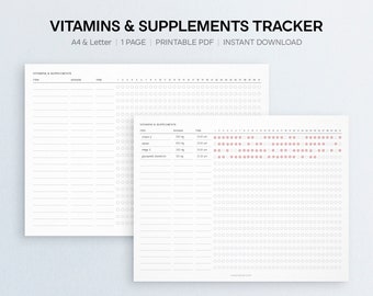 Vitamins & Supplements Tracker Printable Half Letter Vitamin - Etsy