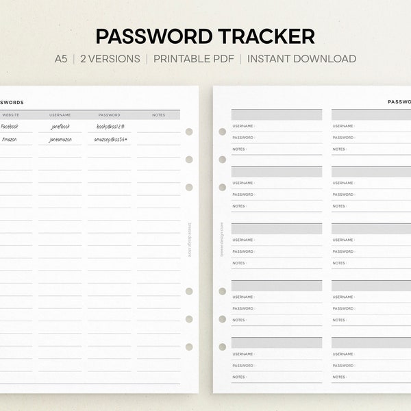 Password Tracker Printable A6 Password Tracker, Password Log, Printable ...