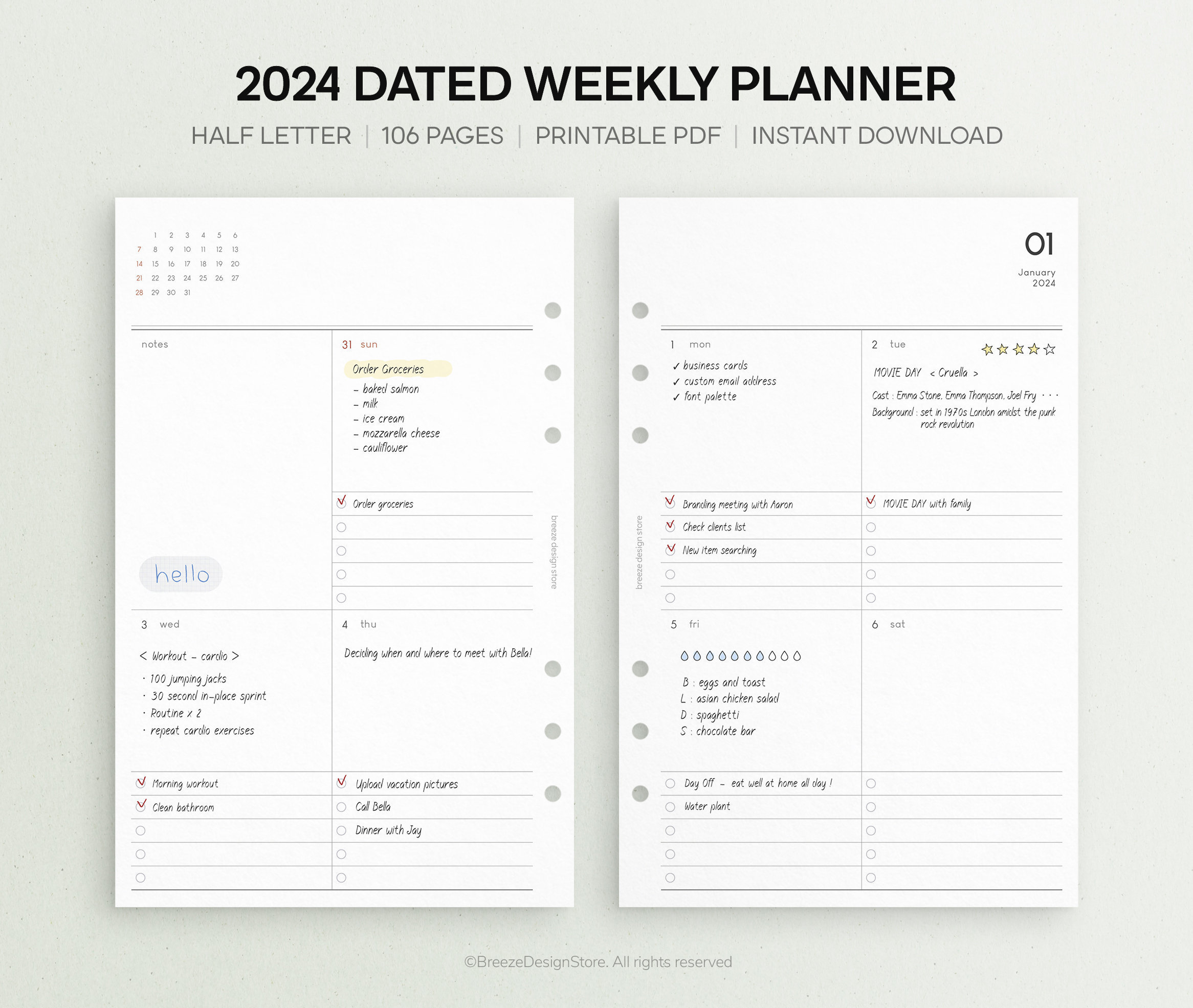 2024 Weekly Planner Printable Half Letter Weekly Printable, Dated ...