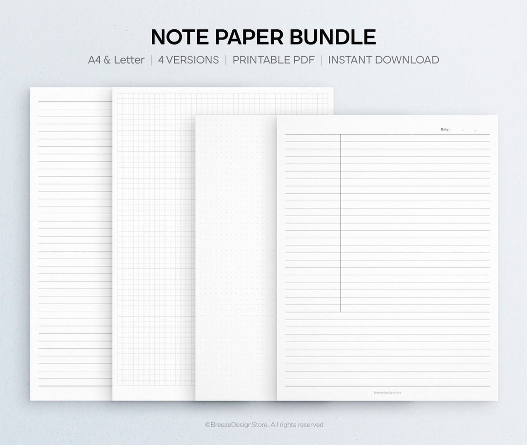 Note Paper Bundle Printable A4&letter Paper Bundle, Note Bundle ...