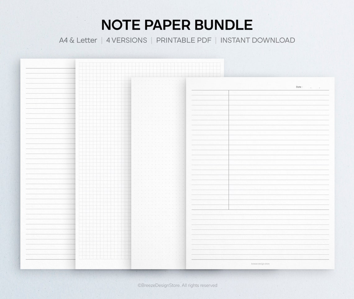 Note Paper Bundle Printable A4&letter Paper Bundle, Note Bundle ...