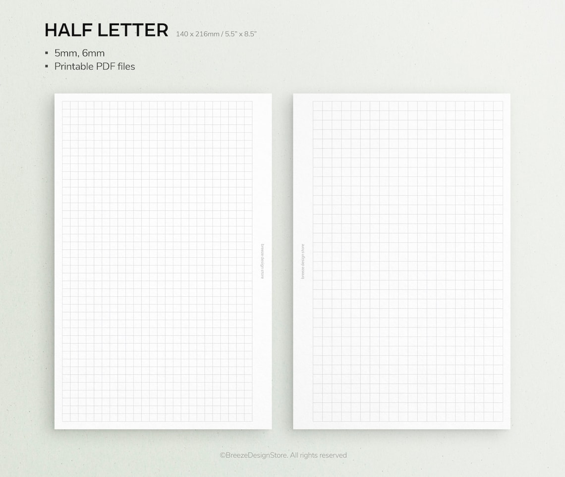 Grid Note Paper Printable Half Letter Grid Paper, Grid Notes, Writing ...