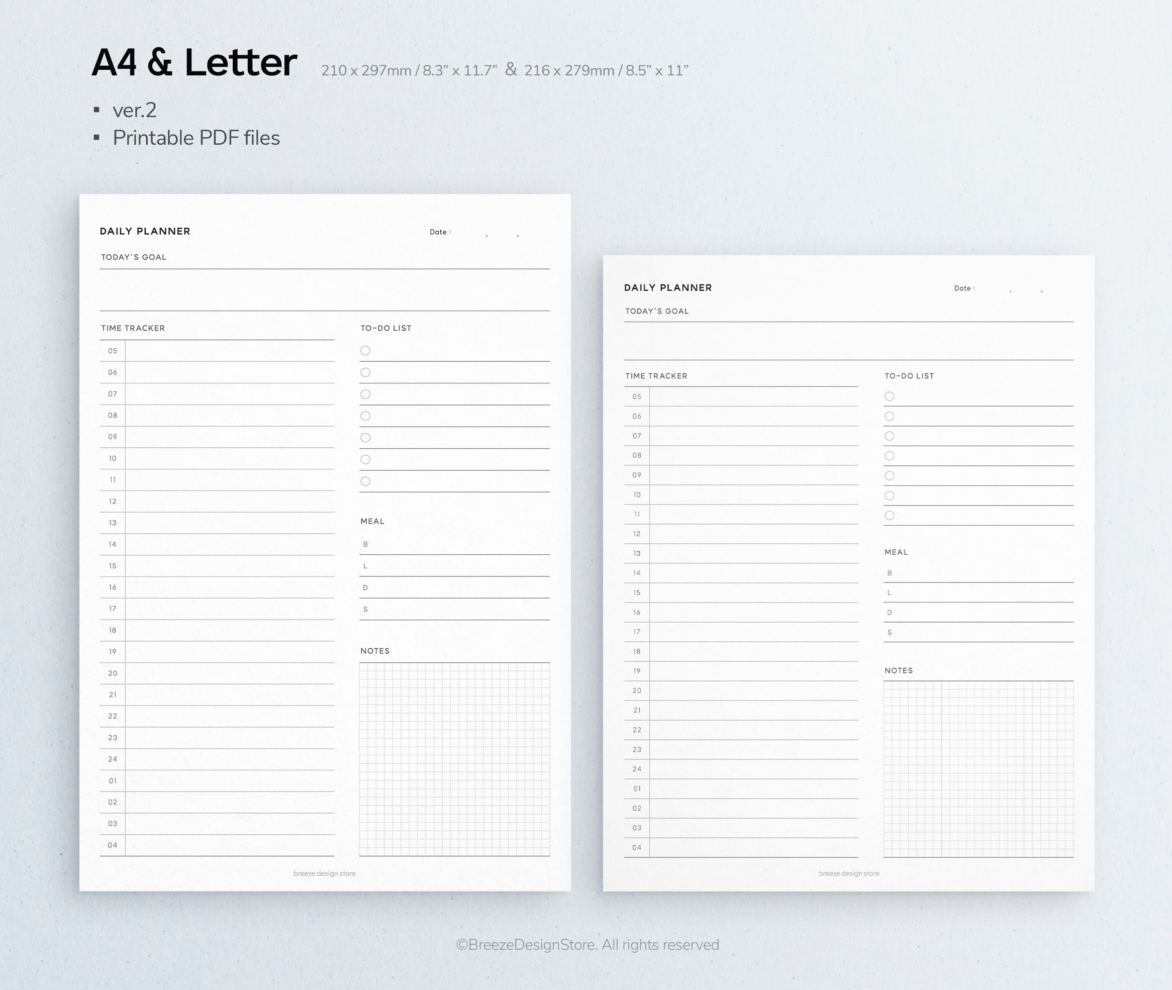 Undated Daily Planner Printable A4 & Letter Daily Printable, Day on One ...