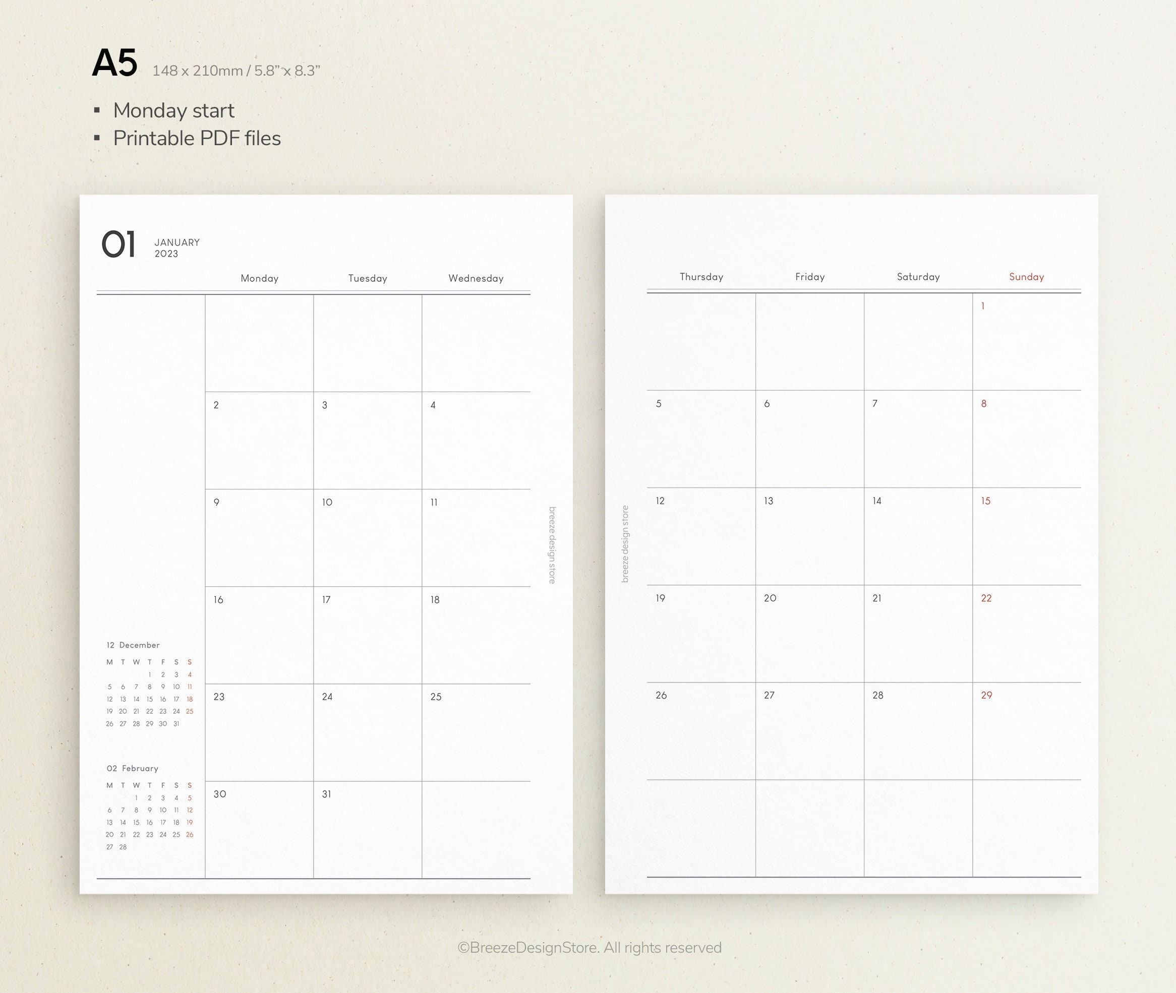 2023 Monthly Planner Printable | A5 Monthly Printable, Dated Planner ...