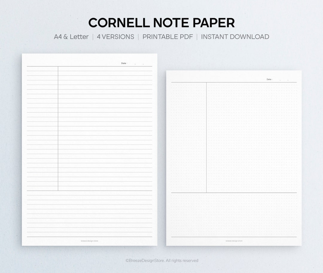 Cornell Note Paper Printable | A4&letter Cornell Paper, Cornell Notes ...