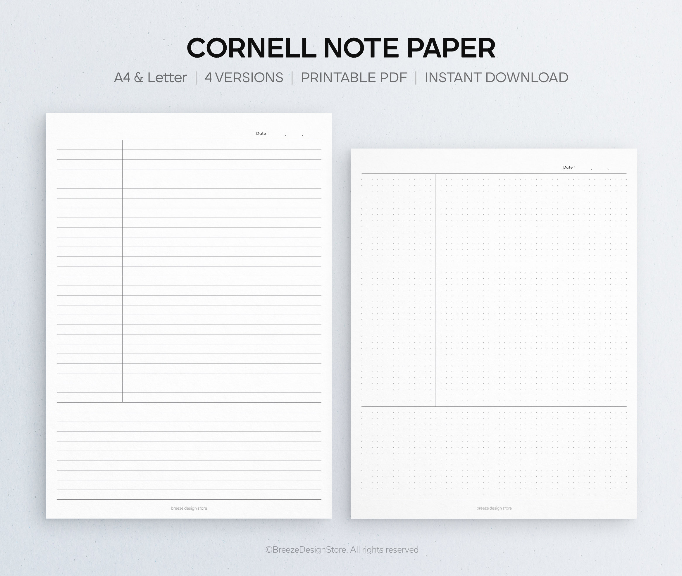 Cornell Note Paper Printable | A4&letter Cornell Paper, Cornell Notes ...