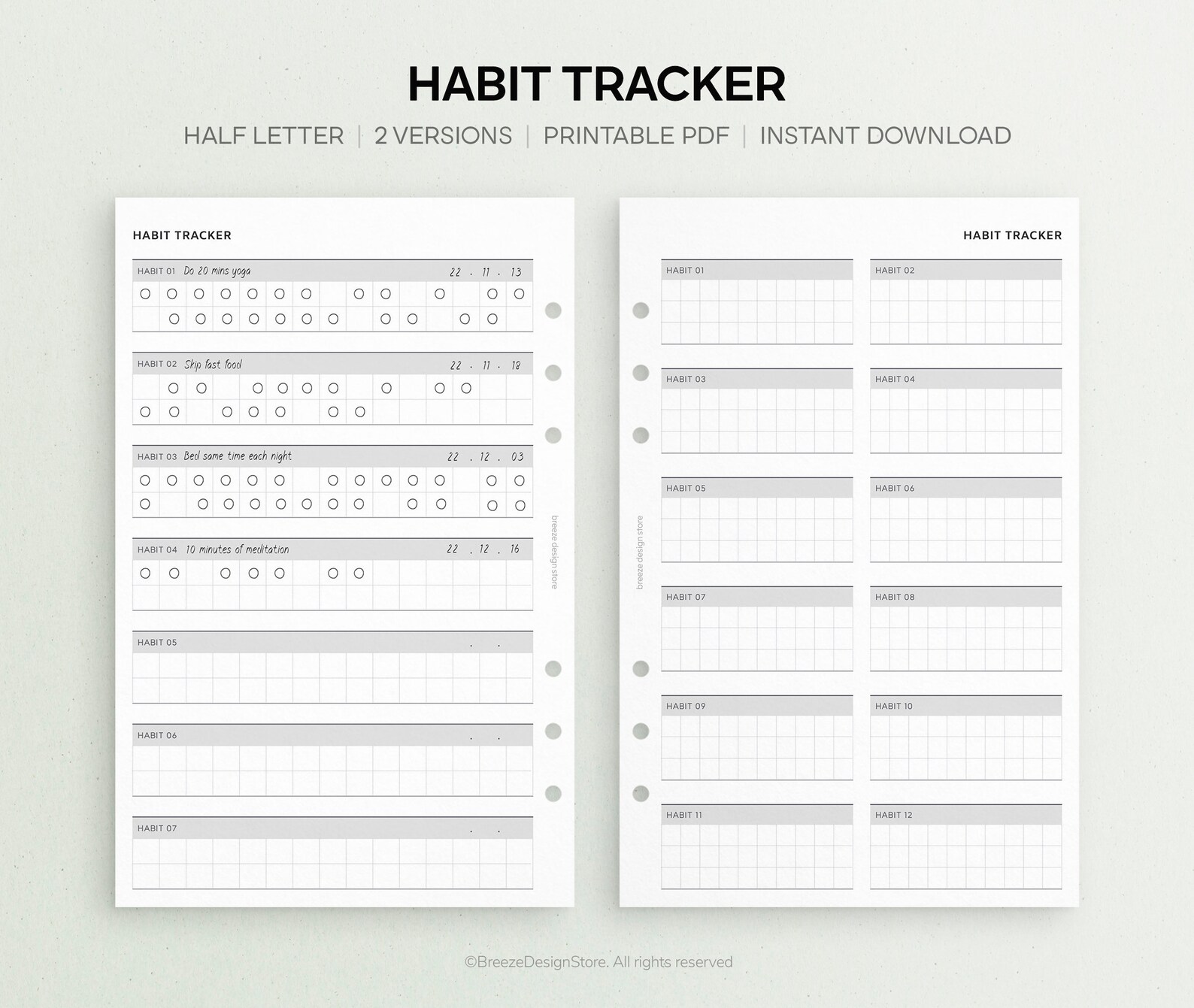 30 Day Habit Tracker Printable Half Letter Habit Tracker, Goal Tracker ...