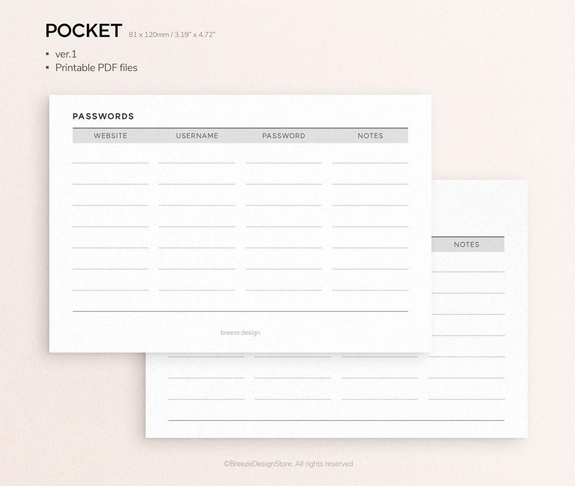 Password Tracker Printable Pocket Password Tracker, Password Log ...