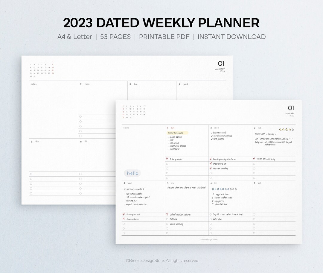 2023 Weekly Planner Printable A4 & Letter Weekly Printable, Dated ...