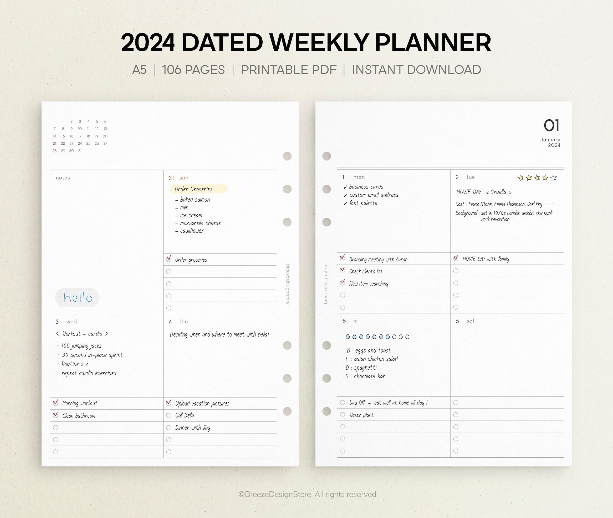 2024 Weekly Planner Printable A5 Weekly Printable, Dated Planner, Week ...