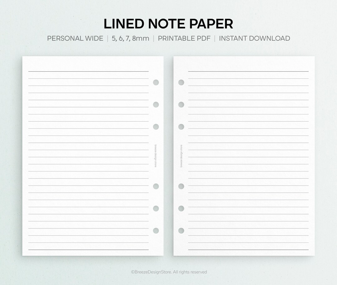 Lined Note Paper Printable | Personal Wide Lined Paper, Lined Notes ...