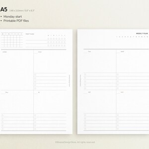 Undated Weekly Planner Printable A5 Weekly Printable, Week on Two Pages, Planner Inserts, With ...