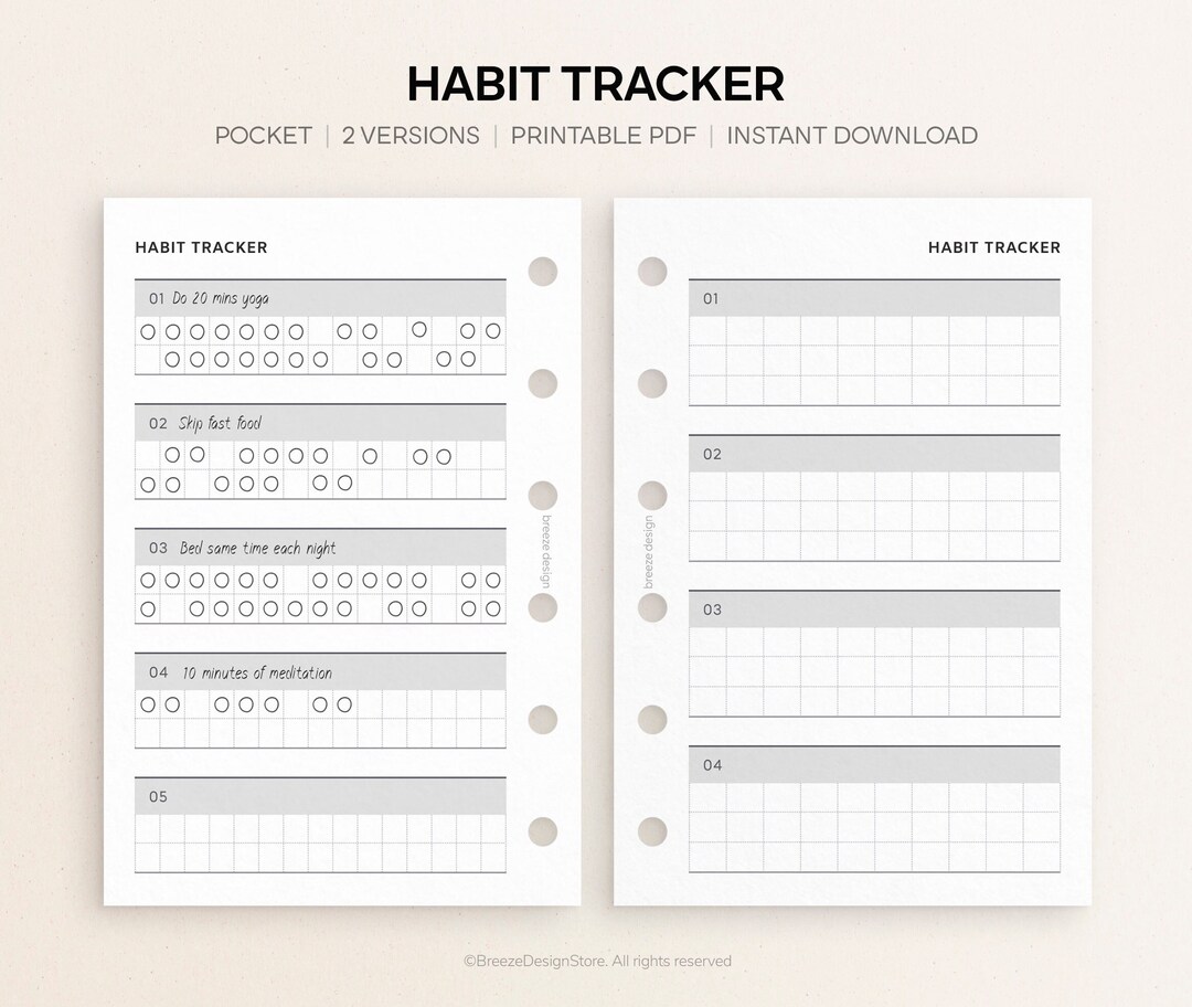 30 Day Habit Tracker Printable Pocket Habit Tracker, Goal Tracker ...