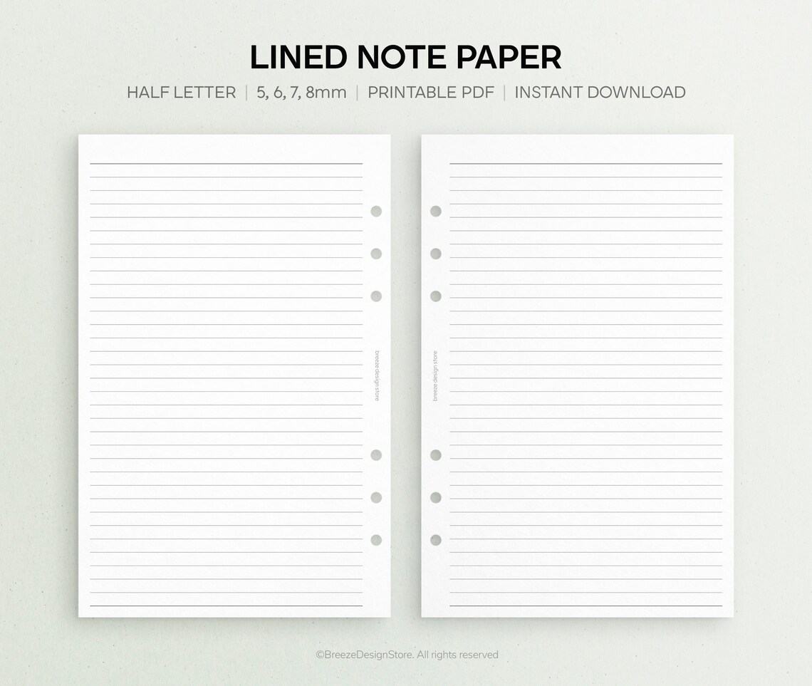 Lined Note Paper Printable | Half Letter Lined Paper, Lined Notes ...