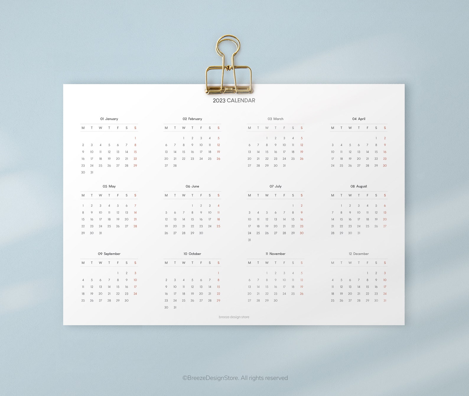 2023 Calendar Dated Calendar, A4 Calendar Printable, Year on One Page ...