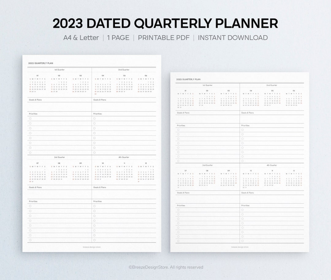 2023 Quarterly Planner Printable A4 & Letter Quarterly Printable, Dated ...