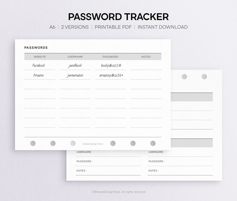 Password Tracker Printable A6 Password Tracker, Password Log, Printable ...