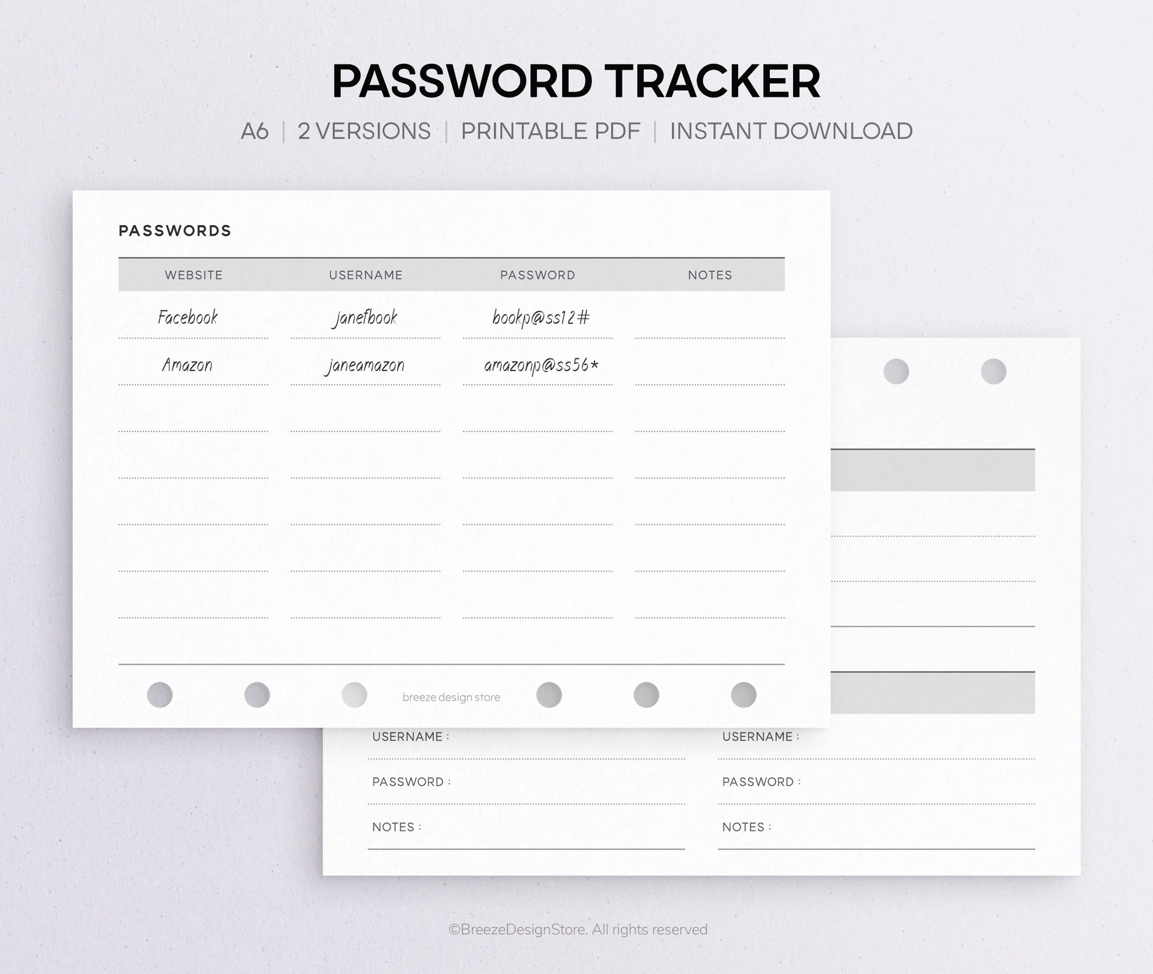 Password Tracker Printable A6 Password Tracker, Password Log, Printable ...
