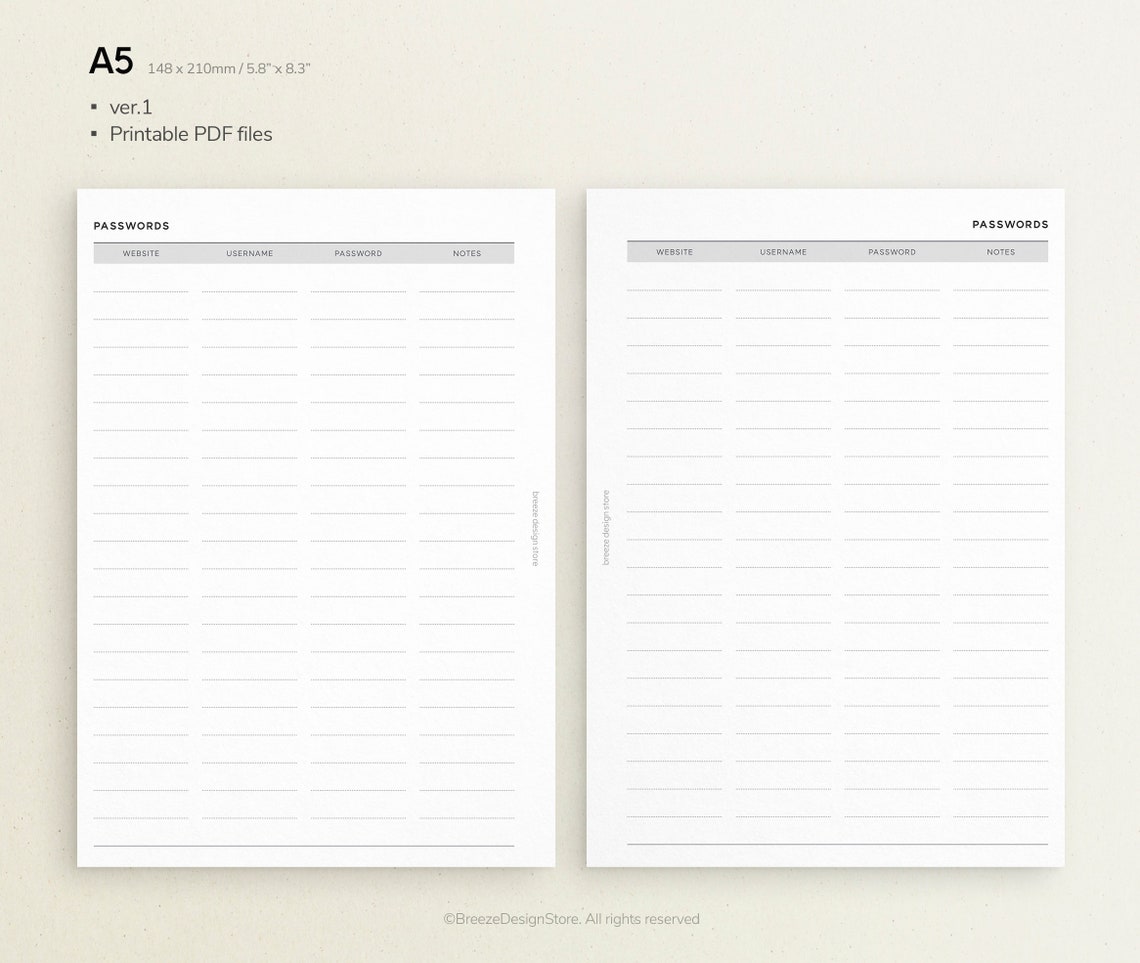 Password Tracker Printable A5 Password Tracker Password - Etsy