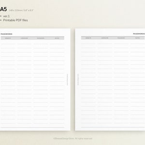 Password Tracker Printable A5 Password Tracker, Password Log, Printable ...