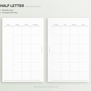 Undated Monthly Planner Printable Half Letter Monthly, Month on Two ...
