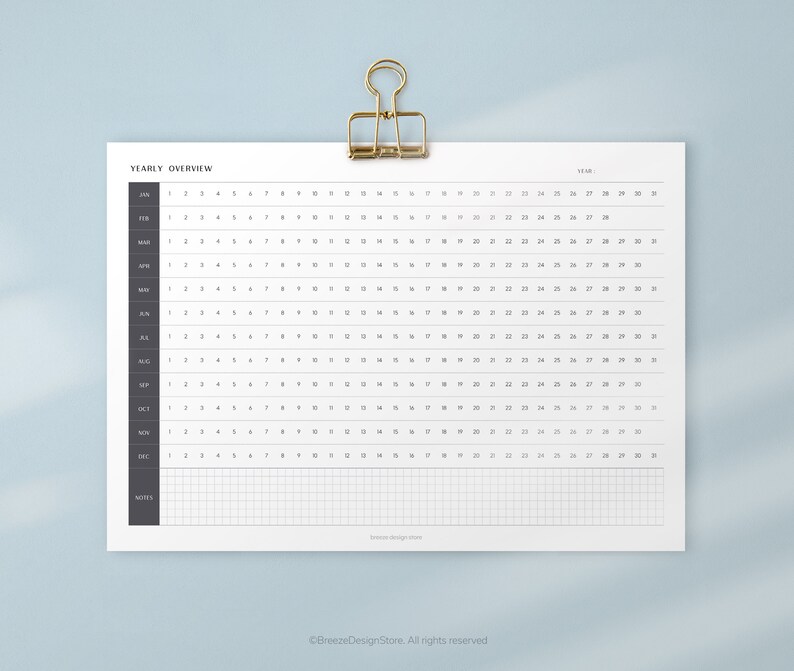 Yearly Overview Year at a Glance, A4 Yearly Printable, Year on One Page ...