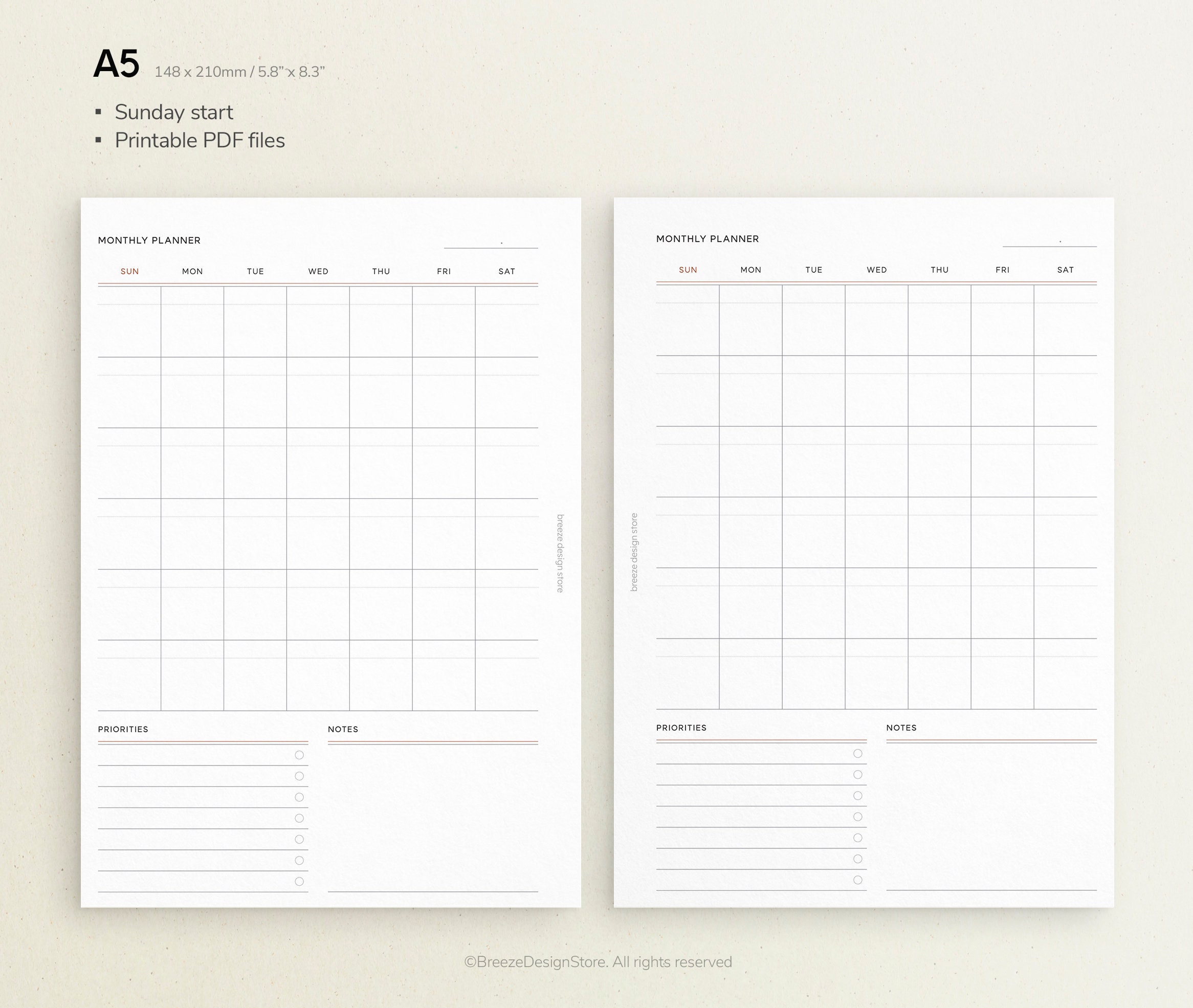 Undated Monthly Planner Printable | A5 Monthly Printable, Month on One ...