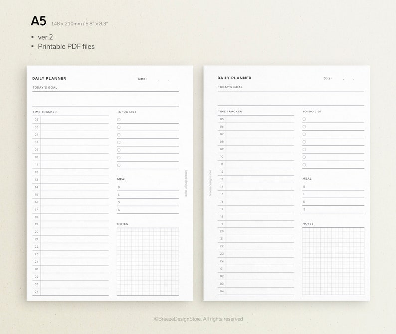 Undated Daily Planner Printable A5 Daily Printable, Day on One Page ...