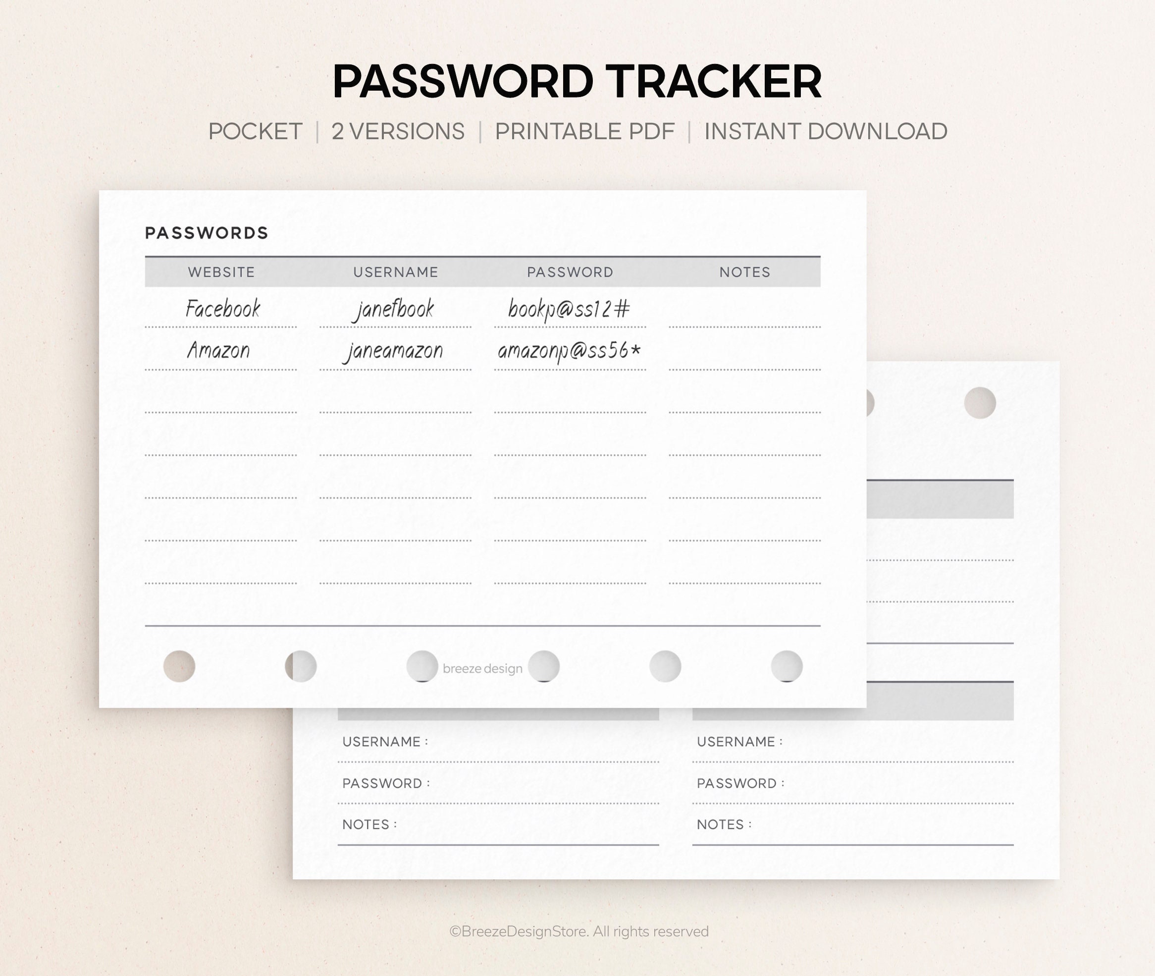 Password Tracker Printable Pocket Password Tracker, Password Log ...