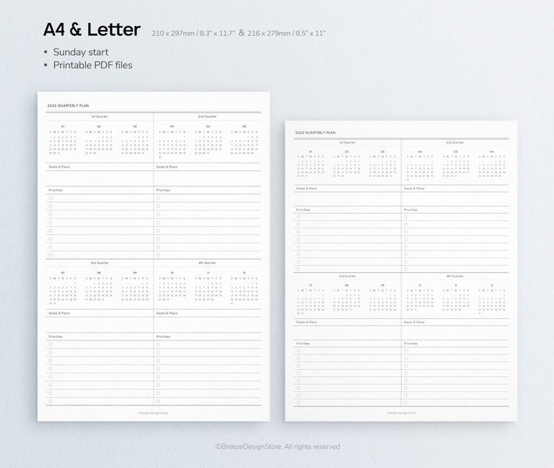 2023 Quarterly Planner Printable A4 & Letter Quarterly Printable, Dated ...