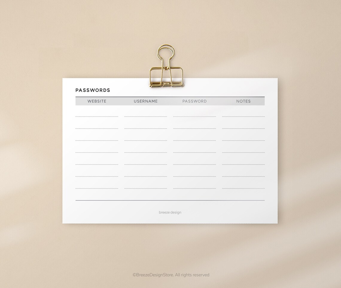 Password Tracker Printable Pocket Password Tracker, Password Log ...
