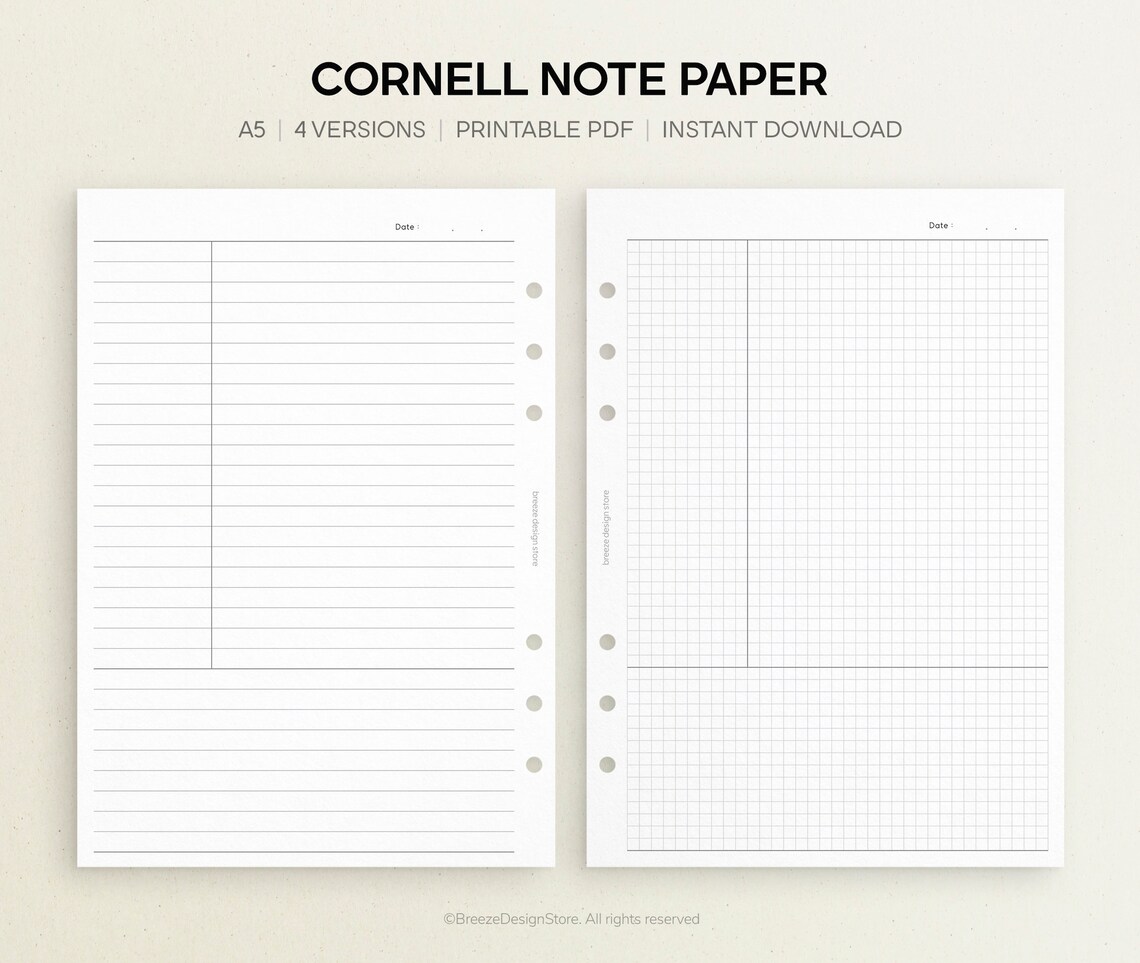 Cornell Note Paper Printable A5 Cornell Paper, Cornell Notes, Writing ...
