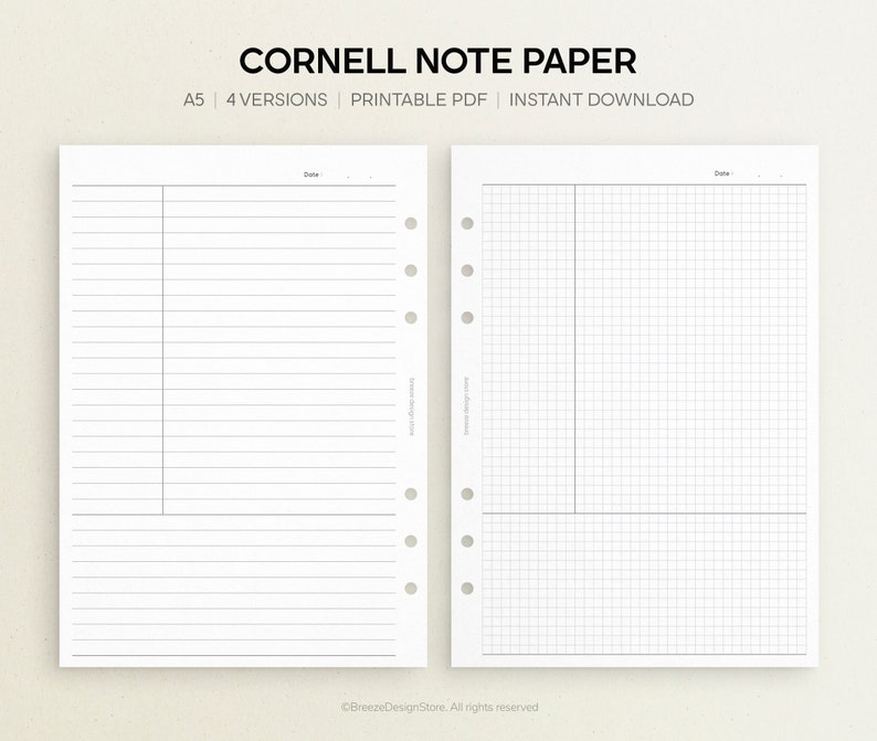 Cornell Note Paper Printable | A5 Cornell Paper, Cornell Notes, Writing ...