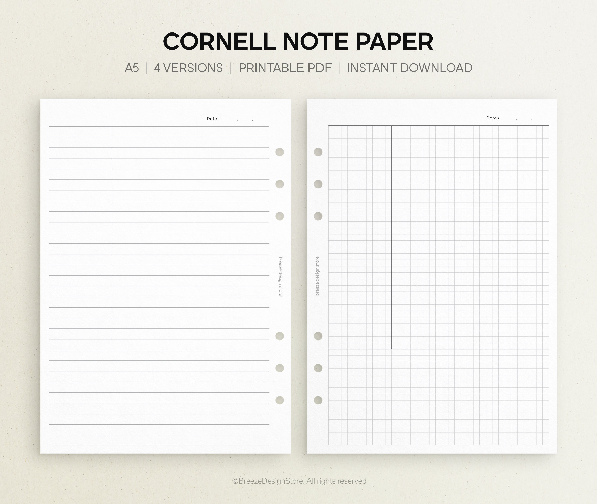 Cornell Note Paper Printable | A5 Cornell Paper, Cornell Notes, Writing ...