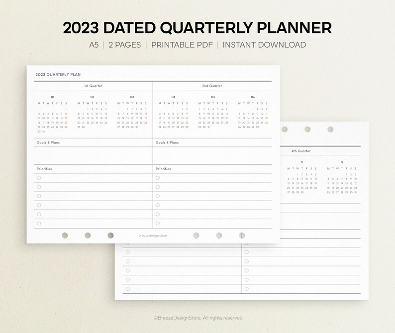 2023 Quarterly Planner Printable A5 Quarterly Printable, Dated Planner ...