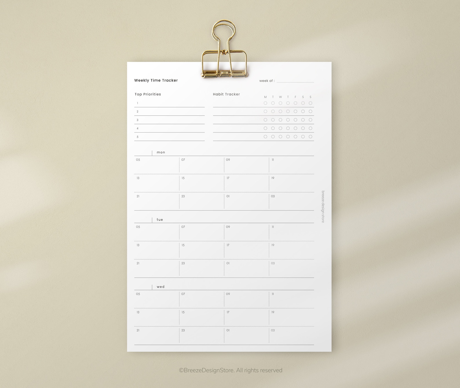 Undated Weekly Time Tracker Printable A5 Weekly Printable, With Top ...